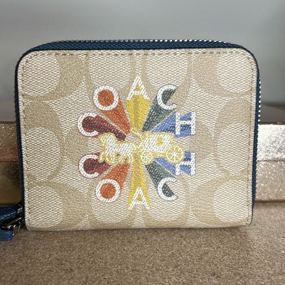 Coach | Bags | Coach Small Double Zip Around Wallet Signature Canvas ...